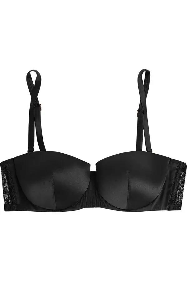 La Perla Feline Chic Satin And Embroidered Tulle Balconette Bra - Black