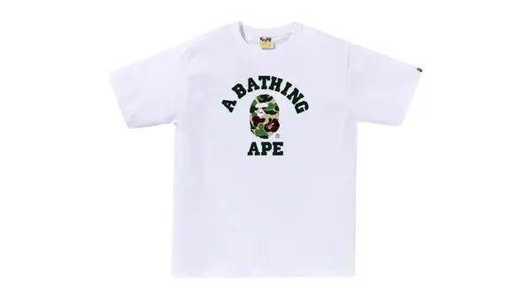 A BATHING APE Abc Camo College Tee Shirt - White/green