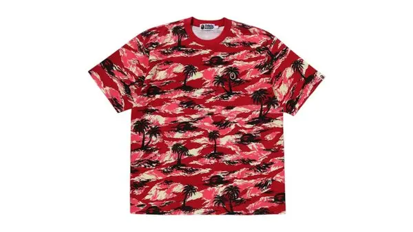 A BATHING APE Palm Tree Camo One Point Relaxed Fit Tee Shirt - Red