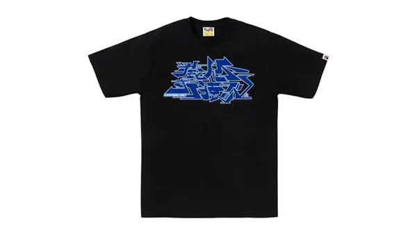 A BATHING APE Asnka Kanji Graffiti Logo Tee Shirt - Black/blue