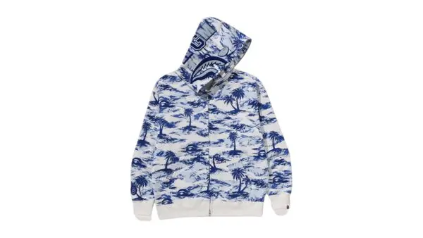 A BATHING APE Palm Tree Camo Relaxed Fit Shark Full Zip Hoodie - Blue