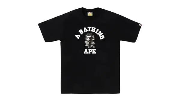 A BATHING APE Palm Tree Camo College Tee Shirt - Black