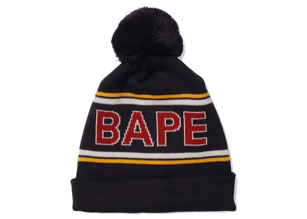 A BATHING APE Knit Pom Cap - Navy Blue