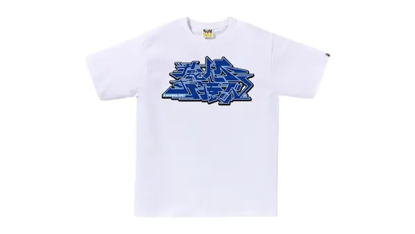 A BATHING APE Asnka Kanji Graffiti Logo Tee Shirt - White/blue