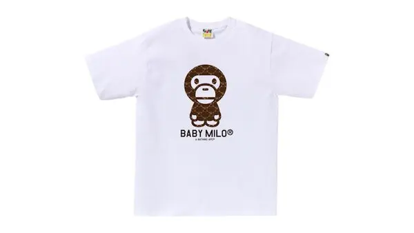A BATHING APE College Monogram Baby Milo Tee Shirt - White/brown