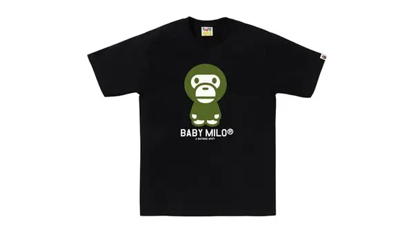 A BATHING APE College Monogram Baby Milo Tee Shirt - Black/green