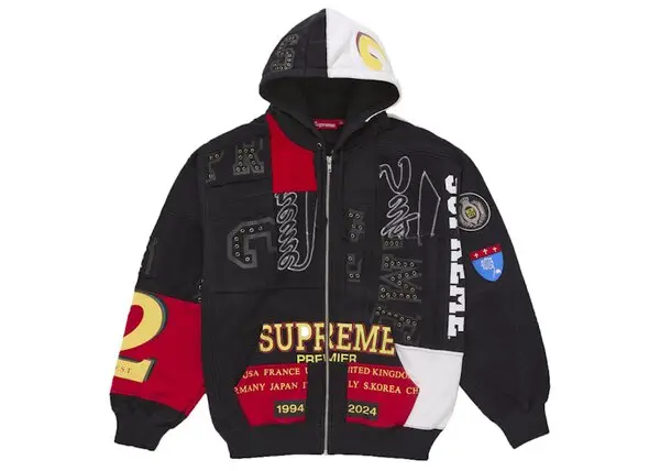 Supreme Patchwork Zip-up Hooded Sweatshirt - Black