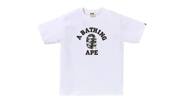 A BATHING APE Palm Tree Camo College Tee Shirt - White Black