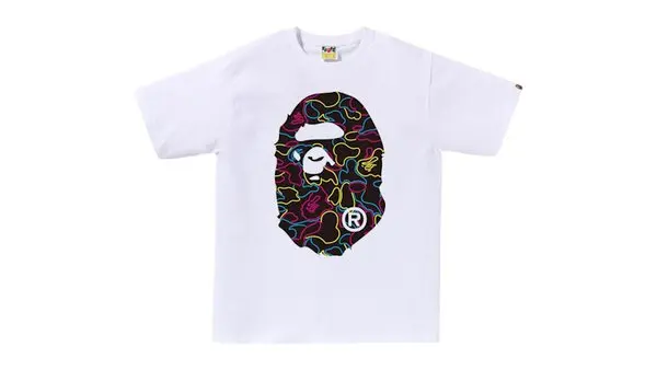 A BATHING APE Neon Camo Big Ape Head Tee Shirt - White