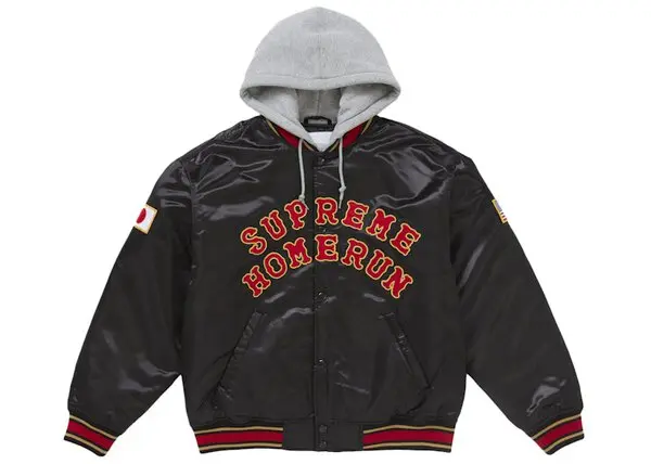 Supreme Homerun Satin Hooded Varsity Jacket - Black