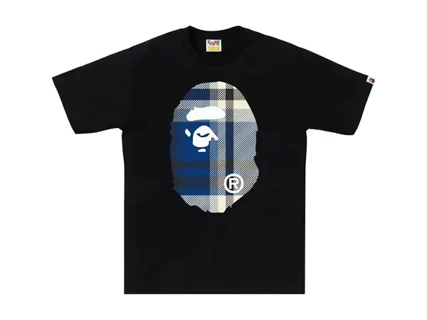 A BATHING APE Check Big Ape Head Tee Shirt - Black