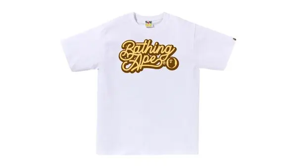 A BATHING APE Bathing Ape Script Logo Tee Shirt - White/brown