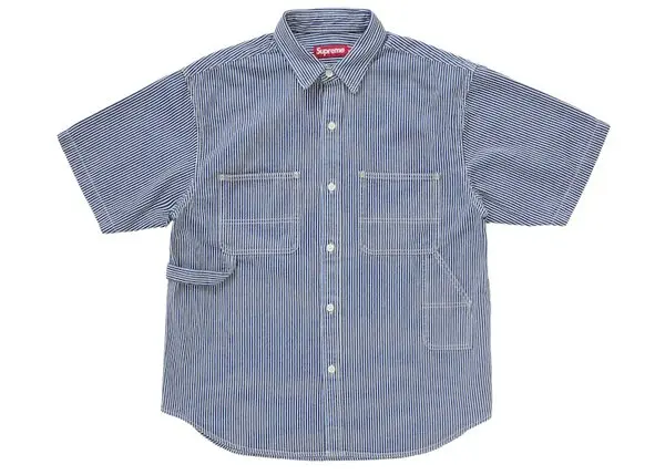 Supreme Loose Fit Short Sleeve Denim Painter Shirt - Blue Pinstripe