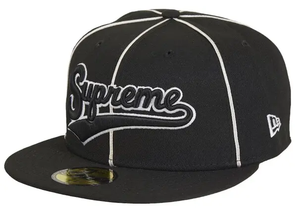 Supreme X New Era Piping Script Logo Cap - Black