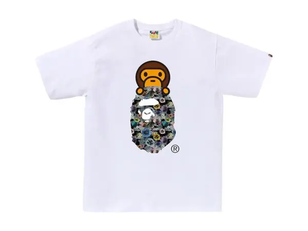 A BATHING APE Floral Camo Milo On Ape Head Tee Shirt - White