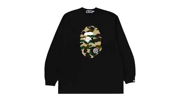 A BATHING APE 1st Camo Ape Head Relaxed Fit Long Sleeve Tee Shirt - Black
