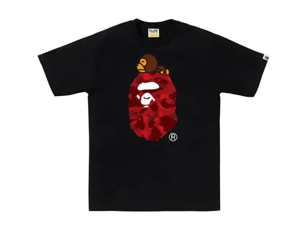 A BATHING APE Camo Milo On Big Ape Tee Shirt - Black/red