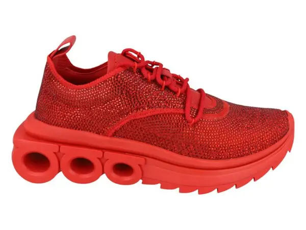 FERRAGAMO Nima Strass Crystal Embellished Sneakers - Red