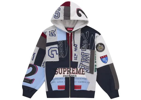 Supreme Patchwork Zip Up Hooded Sweatshirt - Navy Blue