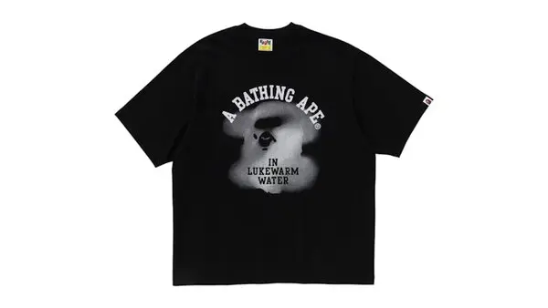 A BATHING APE Water Print College Logo Relaxed Fit Tee Shirt - Black