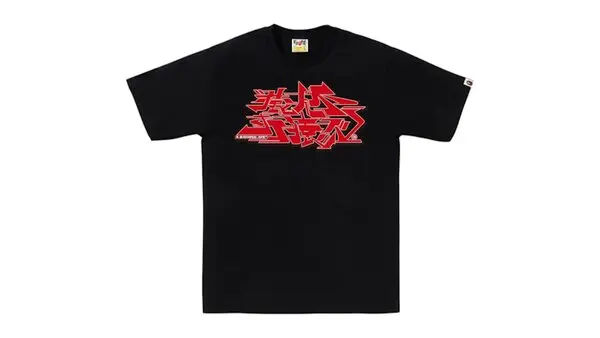 A BATHING APE Asnka Kanji Graffiti Logo Tee Shirt - Black/red