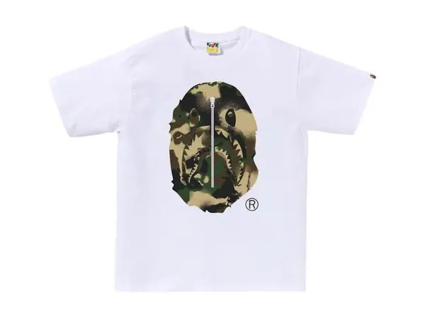 A BATHING APE Map Camo Ape Head Shark Tee Shirt - White/green