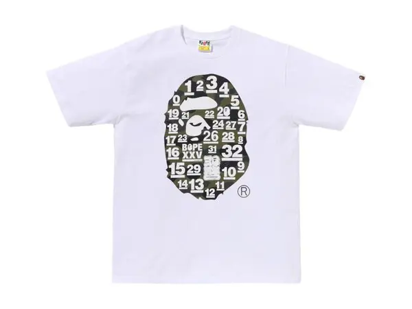 A BATHING APE 32nd Anniversary 1st Camo Big Ape Head Tee Shirt - White/green
