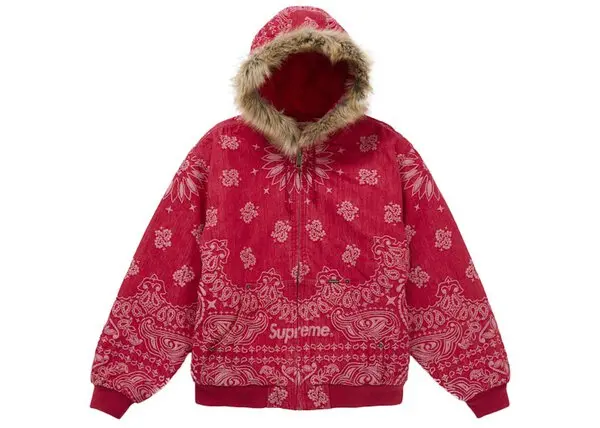 Supreme Bandana Jacquard Denim Hooded Work Jacket - Red