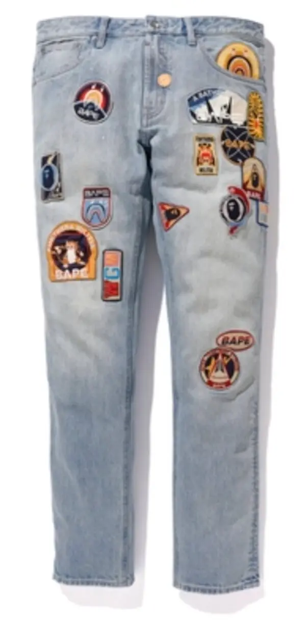 BAPE Slim Fit Crazy Patch Jeans - Light Blue