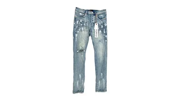 PURPLE BRAND Light Indigo Paint Blowout Slim Fit Jean - Light Blue