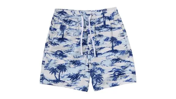 A BATHING APE Palm Tree Camo Relaxed Fit Beach Shorts - Blue