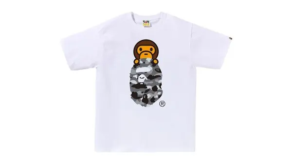 A BATHING APE 1st Camo Milo On Ape Head Tee Shirt Tee Shirt - White/grey