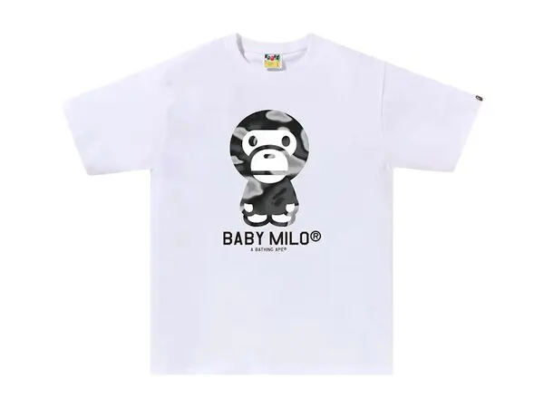 A BATHING APE Liquid Camo Baby Milo Tee Shirt - White/black