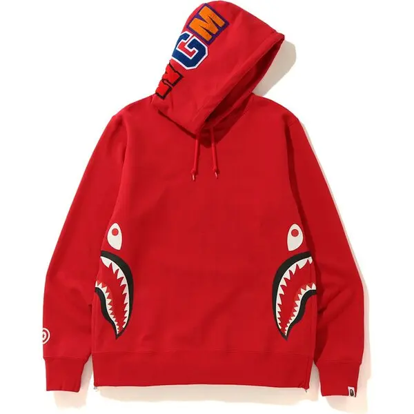 A BATHING APE Side Zip Shark Wide Pullover Hoodie - Red
