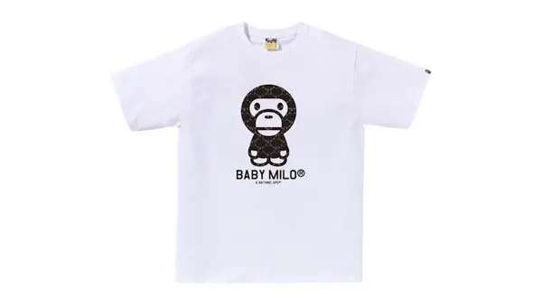 A BATHING APE College Monogram Baby Milo Tee Shirt - White/black