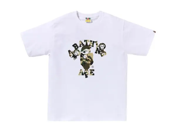 A BATHING APE Map Camo College Milo Tee Shirt - White/green