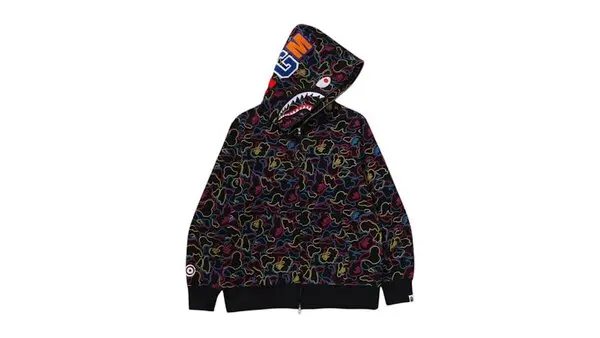 A BATHING APE Neon Camo Shark Full Zip Hoodie - Multicolor