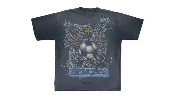 TRAVIS SCOTT X Fc Barcelona Washed Spray Logo Tee Shirt - Black