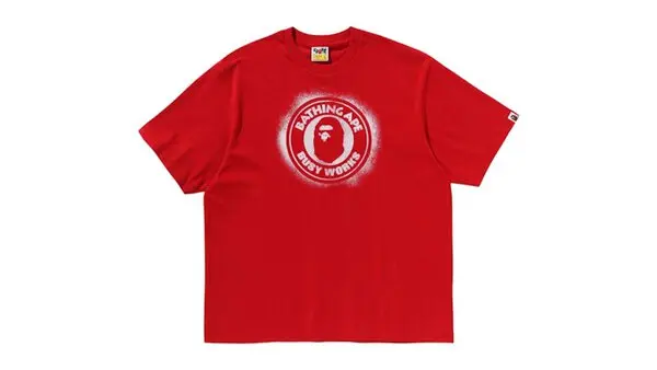 A BATHING APE Spray Print Busy Works Relaxed Fit Tee Shirt - Red