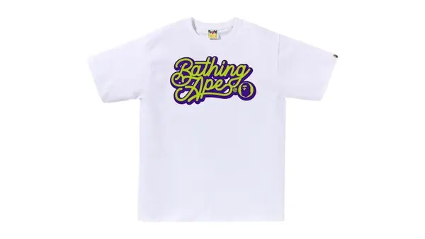 A BATHING APE Bathing Ape Script Logo Tee Shirt - White/green