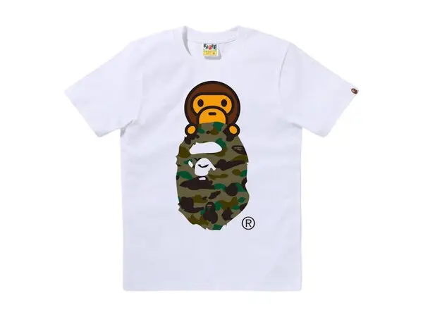 A BATHING APE 1st Camo Milo On Ape Head Tee - White/green