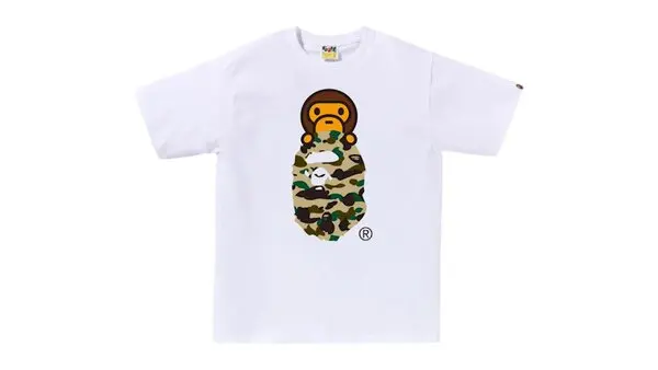 A BATHING APE 1st Camo Milo On Ape Head Tee Shirt Tee Shirt - White/yellow