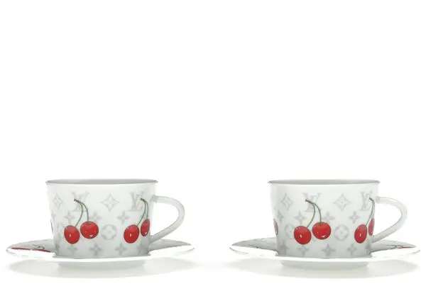 LOUIS VUITTON X Takashi Murakami Set Of 2 Cherry Coffee Cups And Saucers - White Monogram