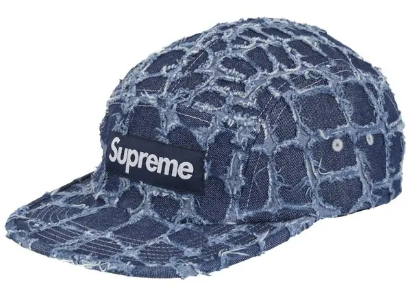 Supreme Frayed Croc Denim Camp Cap - Navy Blue