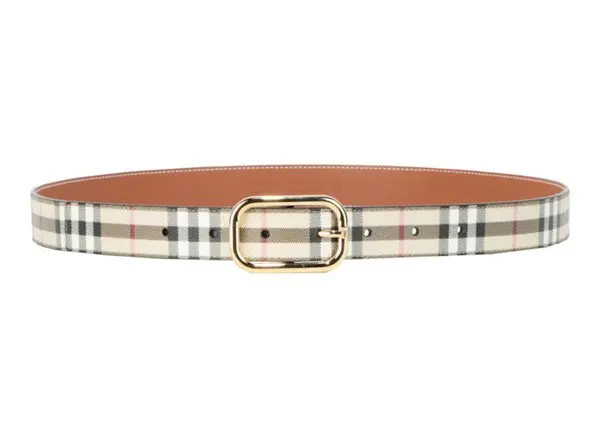 Burberry Check Leather Belt - Archive Beige Gold