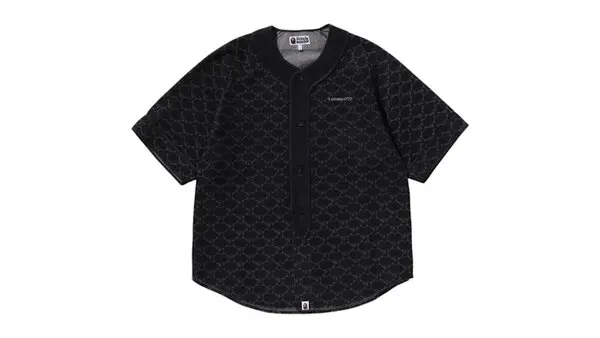 A BATHING APE College Monogram Baseball Short Sleeve Denim Shirt - Black