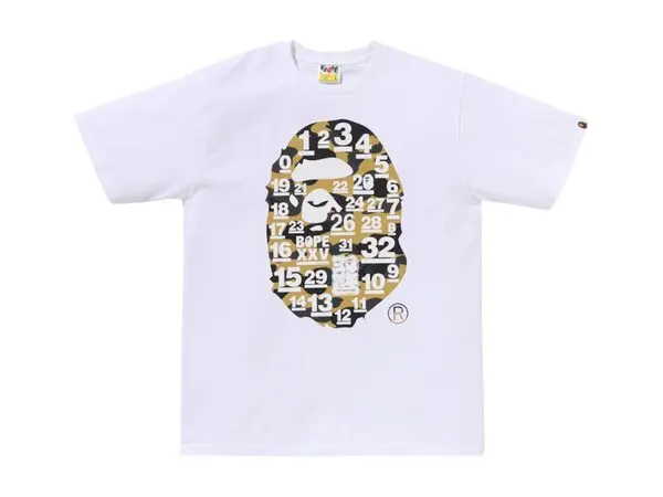 A BATHING APE 32nd Anniversary 1st Camo Big Ape Head Tee Shirt - White/yellow
