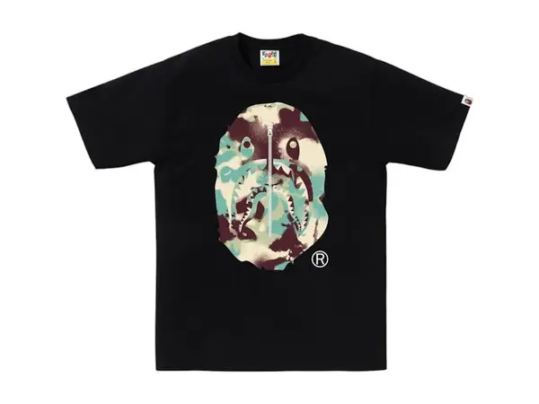 A BATHING APE Map Camo Ape Head Shark Tee Shirt - Black