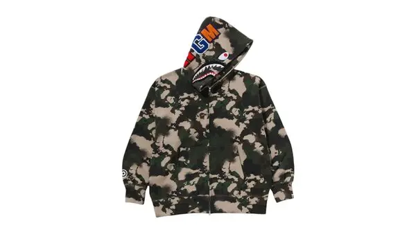A BATHING APE Map Camo Shark Relaxed Fit Full Zip Hoodie - Green