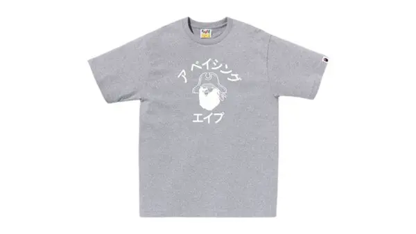 A BATHING APE Katakana Pirate College Tee Shirt - Gray
